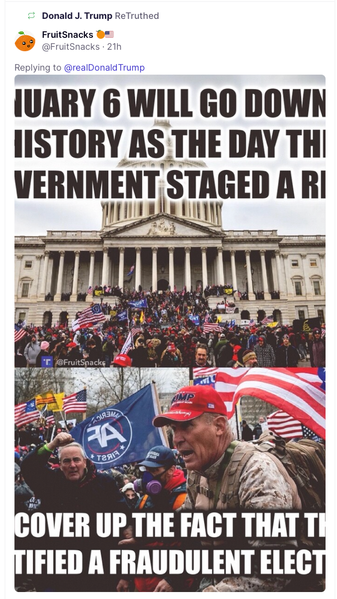 Trump causes confusion by sharing meme calling Jan 6 a ‘government staged riot’ even though he ...